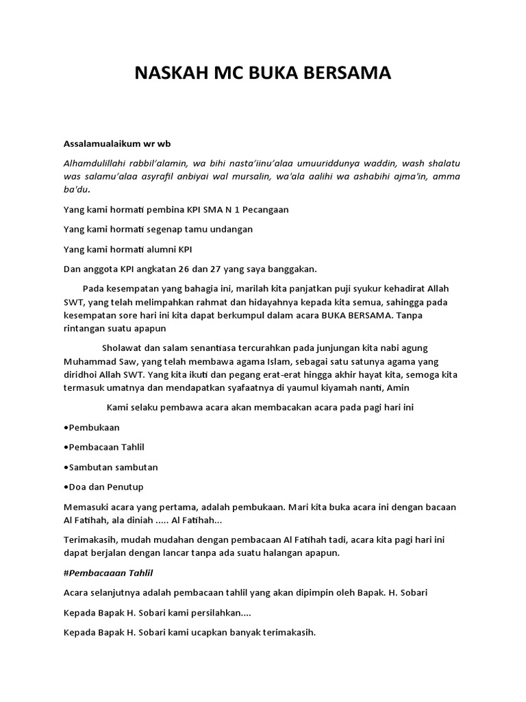 Naskah MC Buka Bersama | PDF