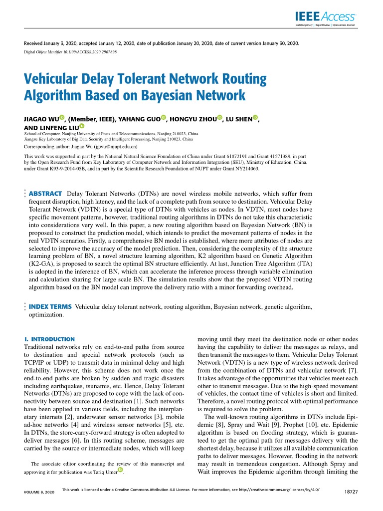 Vehicular Delay Tolerant Network Routing Algorithm Based On Bayesian ... Vehicular Delay Tolerant Network Routing Algorithm Based On Bayesian ...