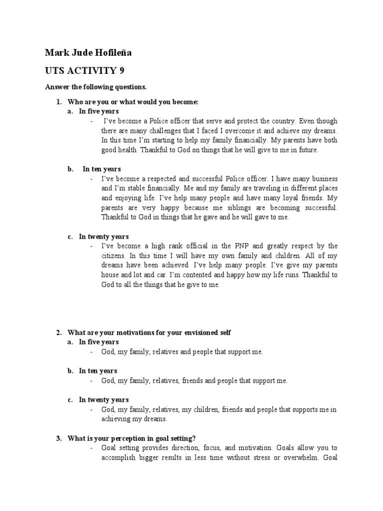 Uts Activity 9 | PDF | Goal | Goal Setting