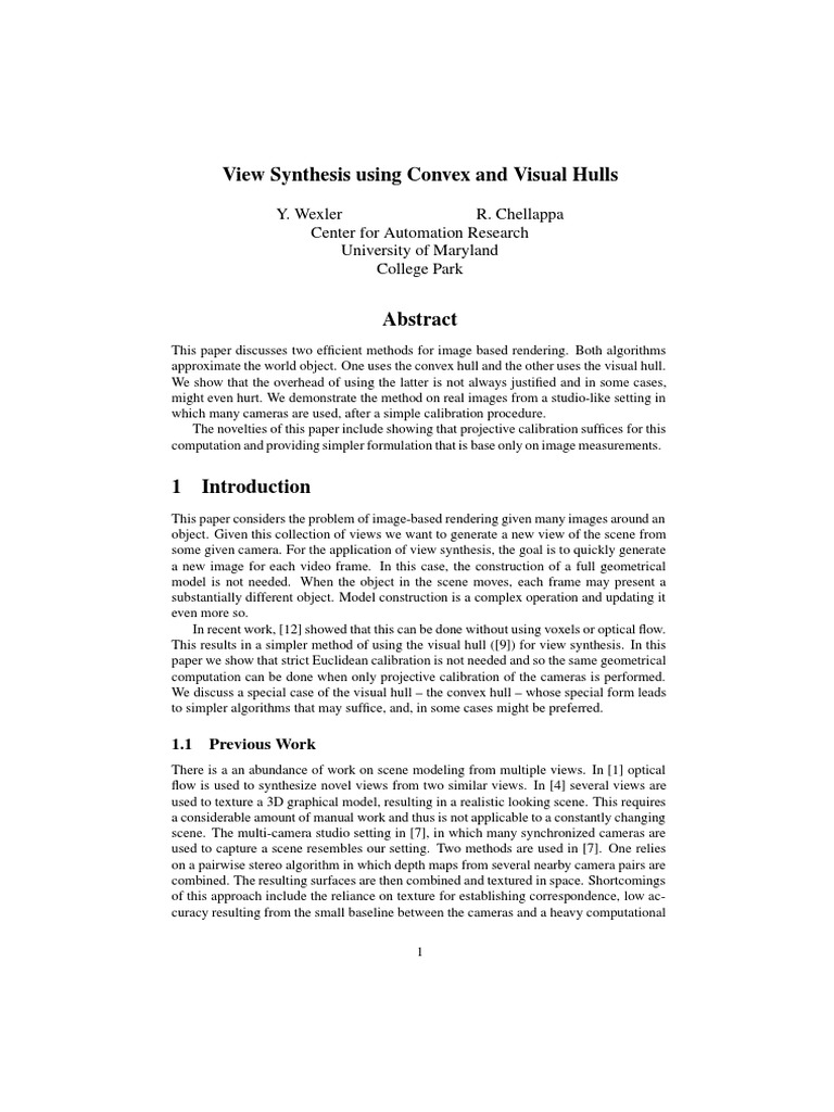 View Synthesis Using Convex and Visual Hulls | PDF | Line (Geometry) | Shape