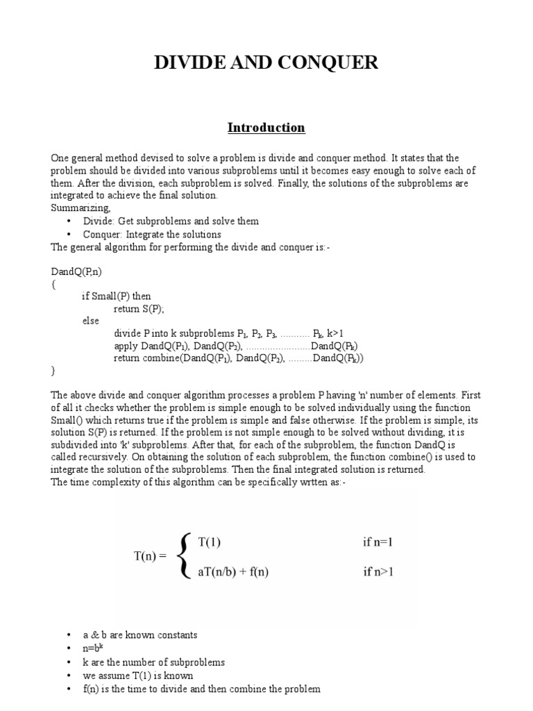 Divide and Conquer | Download Free PDF | Mathematical Concepts | Teaching Mathematics