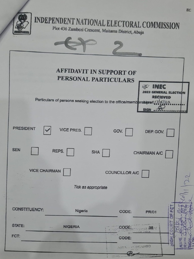 Bola Tinubu INEC EC-9 Declaration | PDF