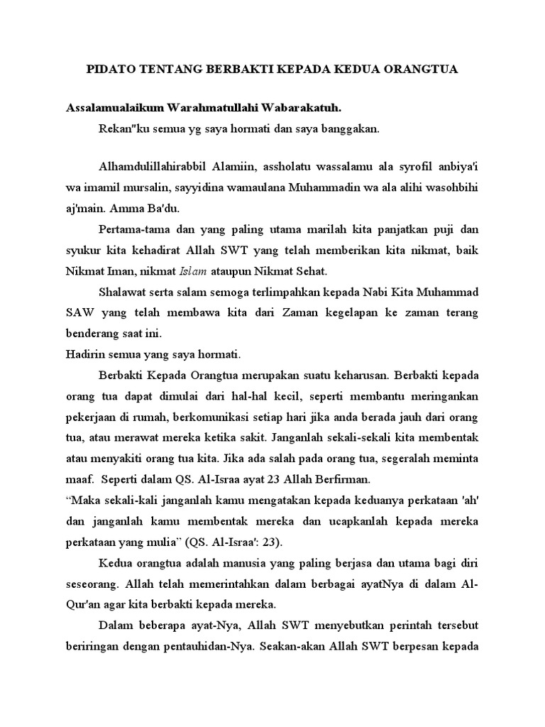 Pidato Tentang Berbakti Kepada Kedua Orangtua | PDF