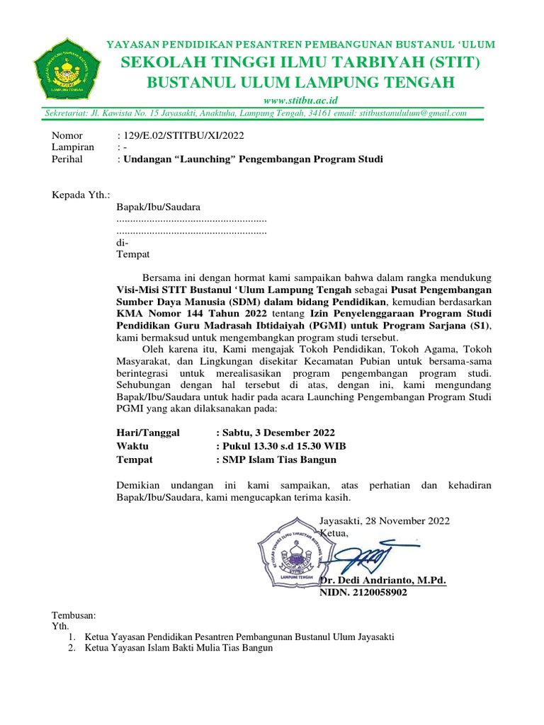 Undangan Launching Kampus Tias Bangun | PDF