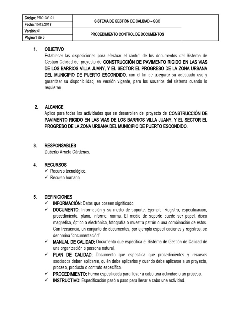 PRO - GG.01 Control de Documentos | PDF | Sistema de manejo de calidad