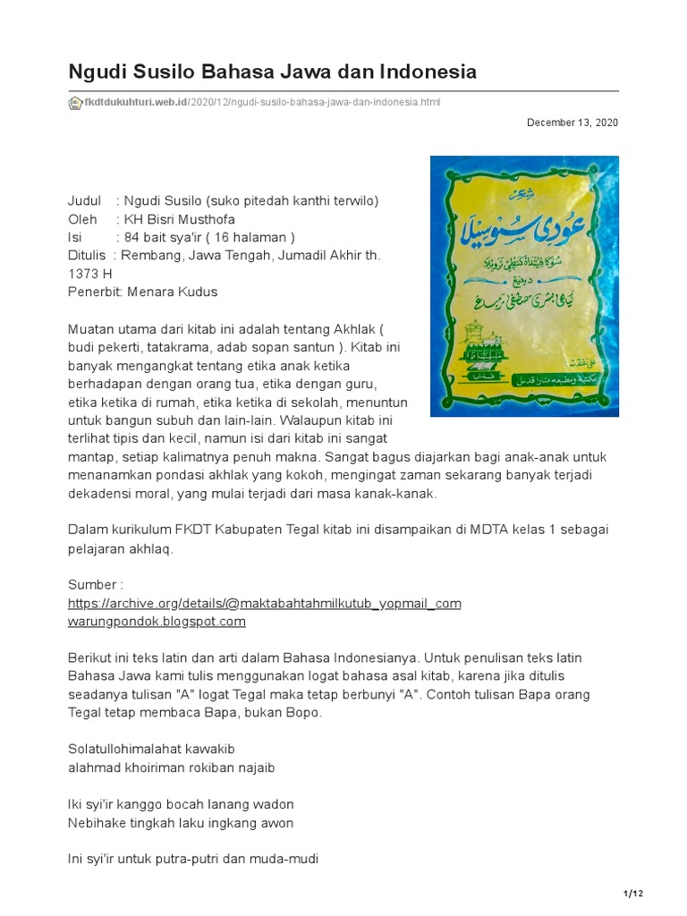 Ngudi Susilo Bahasa Jawa Dan Indonesia | PDF