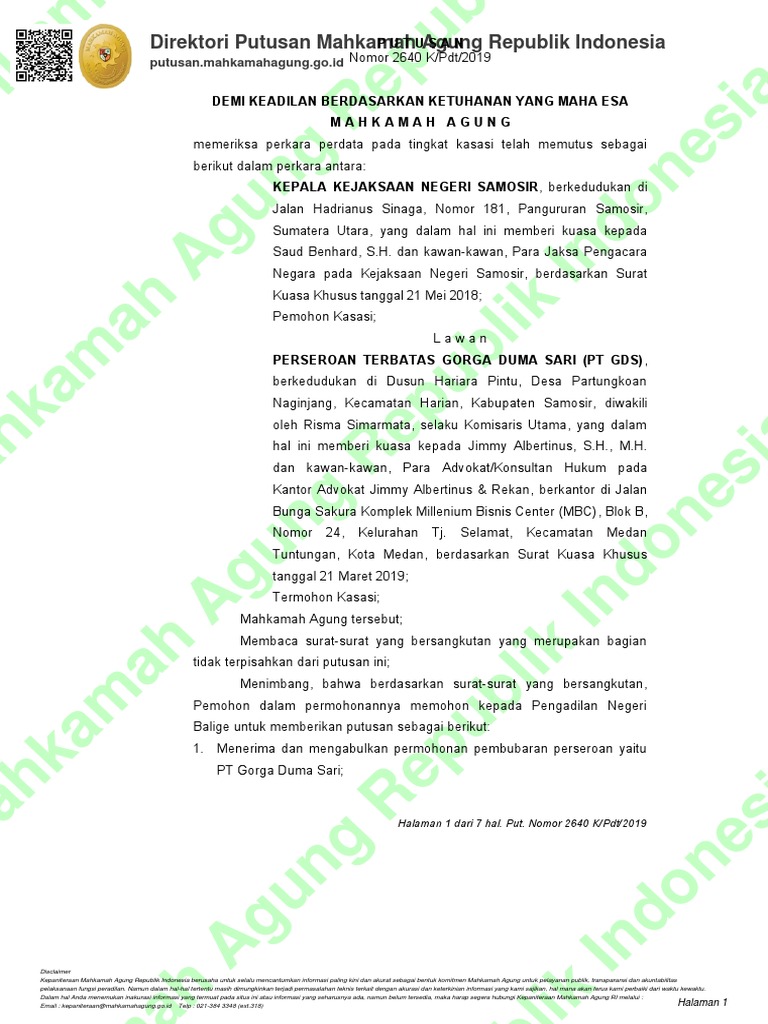 Putusan Kasasi PT Gorga Duma Sari | PDF