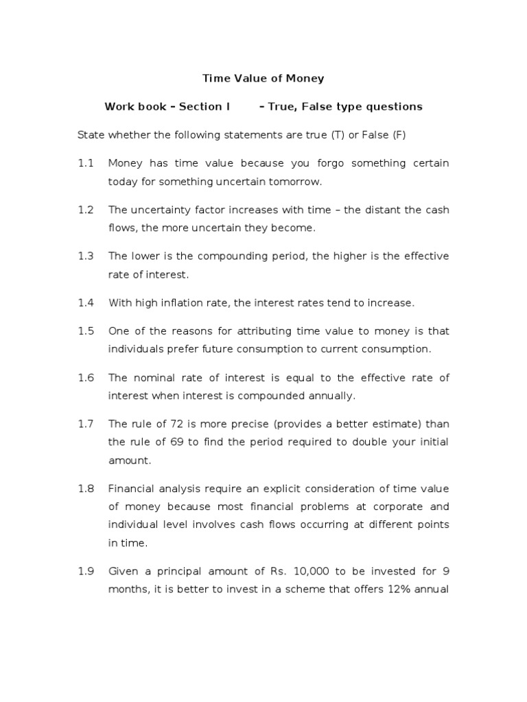 Time Value of Money Workbook Exercises | PDF | Finance & Money Management