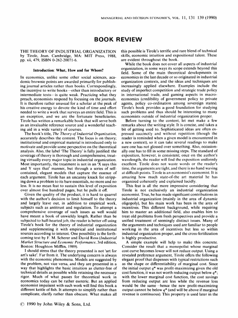 The - Theory - of - Industrial - Organization - by Jean Tirolé | PDF ...