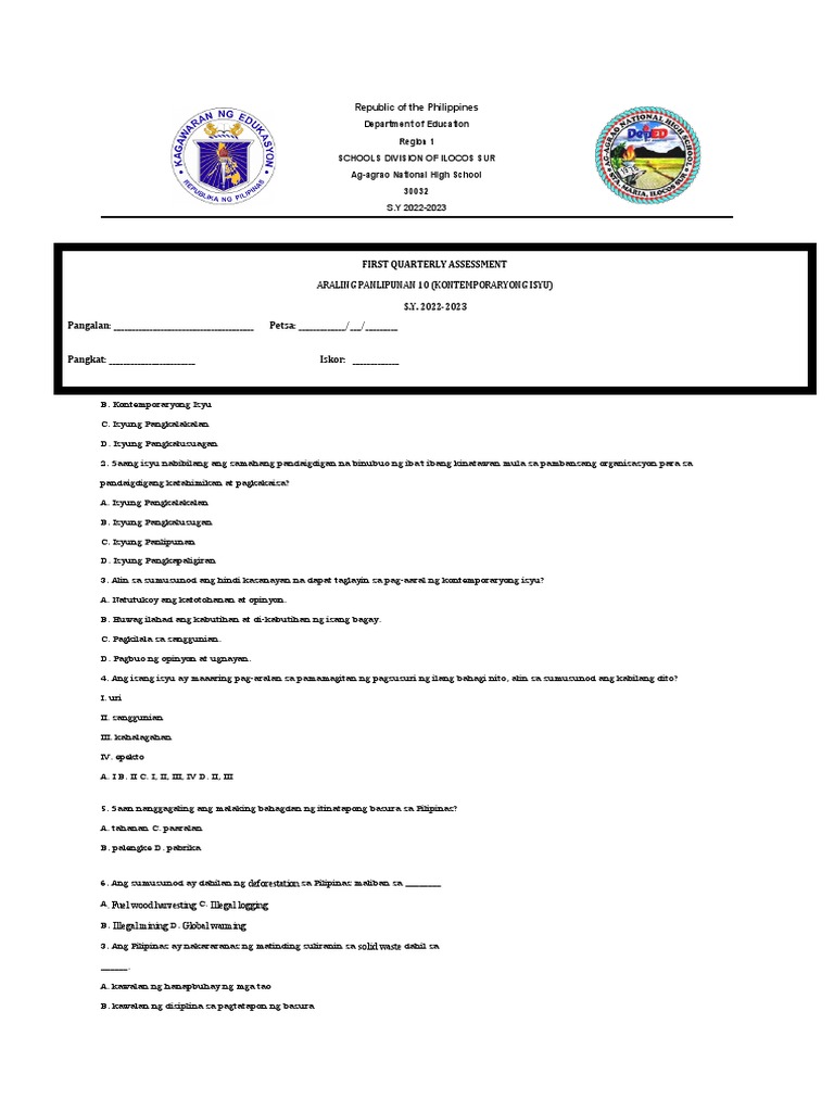 AP10 Quarter 1 Exam | PDF