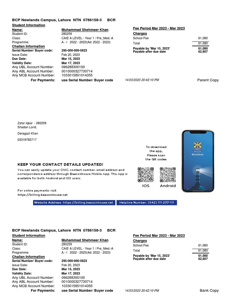 Fee Challan | PDF | Mobile Phones | Mobile Computers