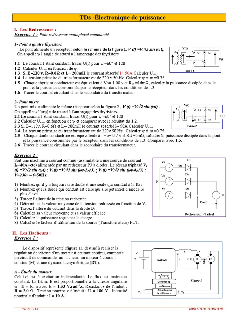 TD Électronique de Puissance : Redresseurs et Hacheurs | PDF | Redresseur | Onduleur