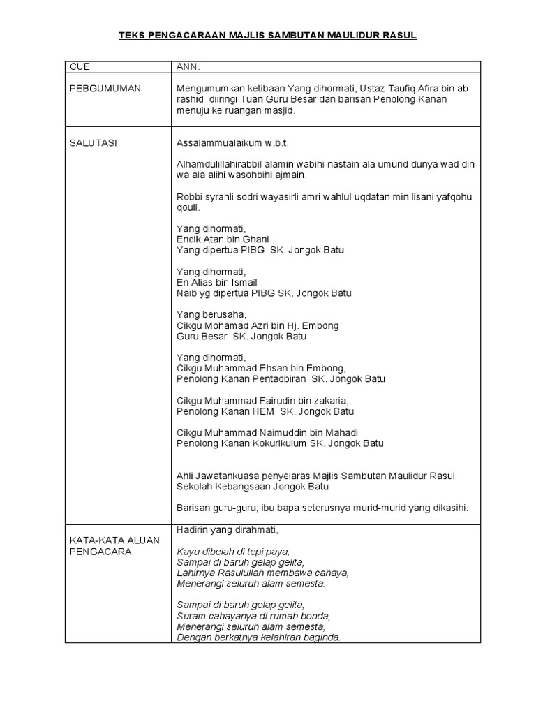 Teks Pengacara Majlis Sambutan Maulidur Rasul | PDF