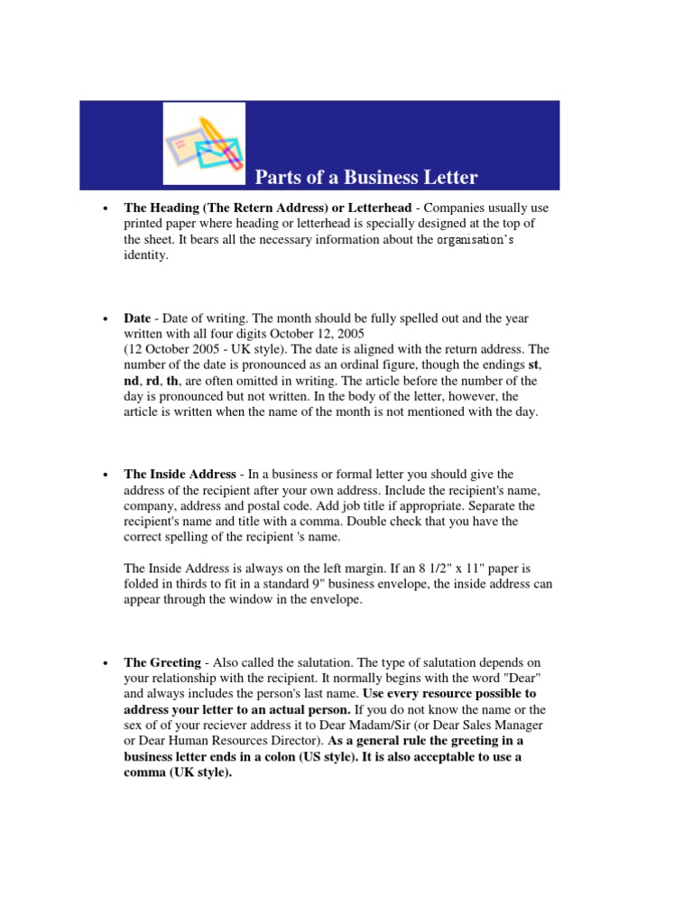 Parts of A Letter | PDF | Paragraph | Address (Geography)
