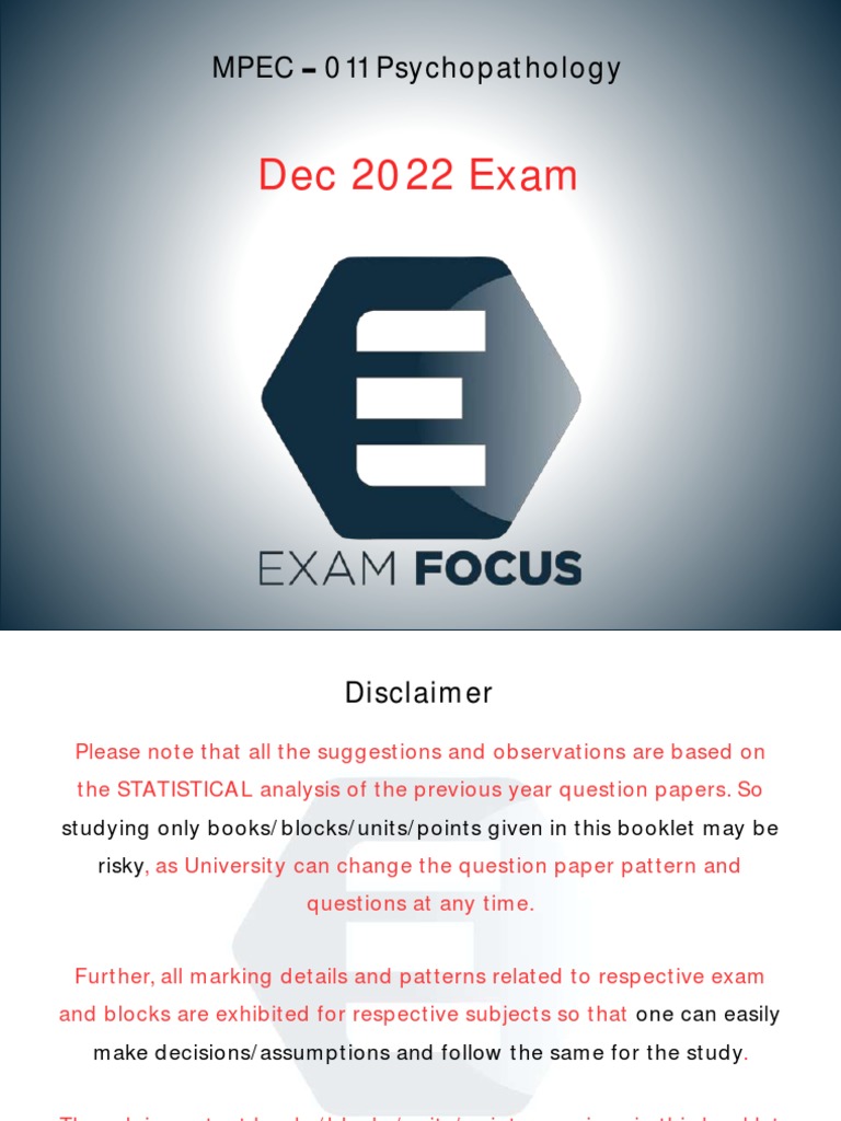 011 Exam Focus Dec 22 | PDF | Mental Disorder | Personality Disorder
