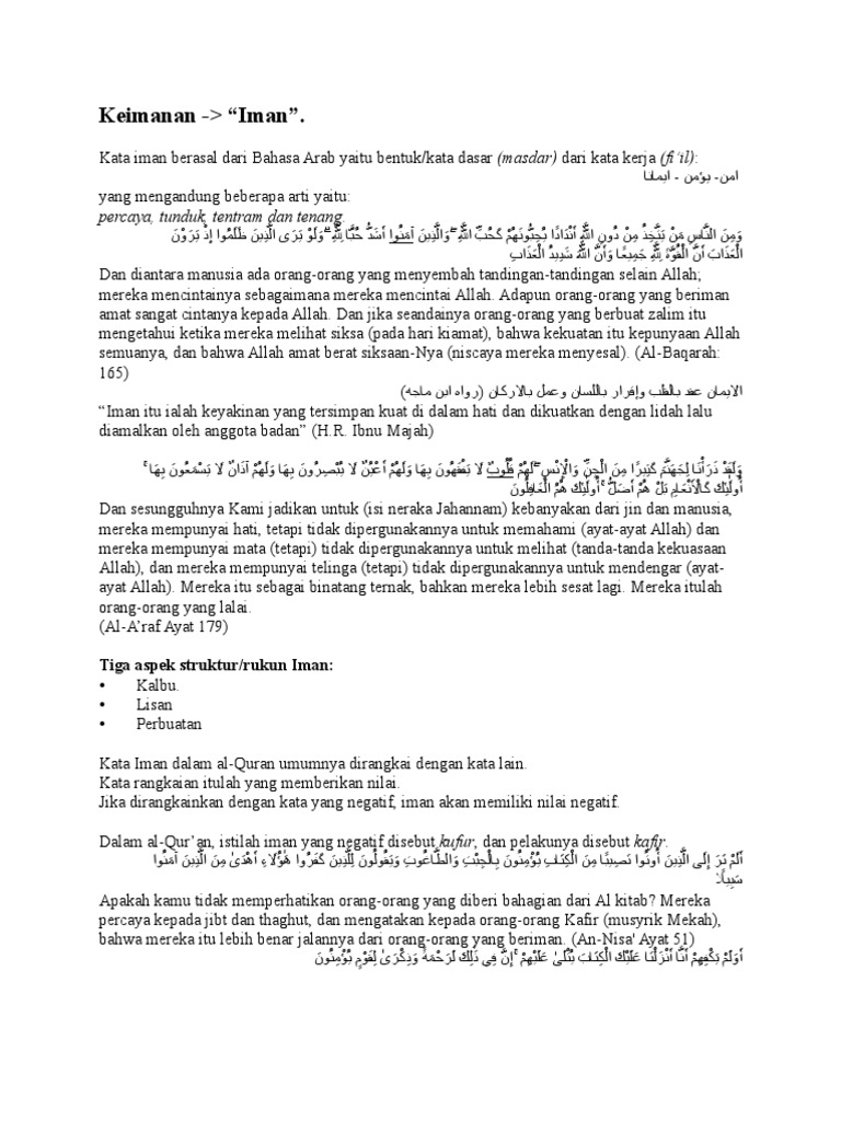 Keimanan - "Iman".: Percaya, Tunduk, Tentram Dan Tenang | PDF