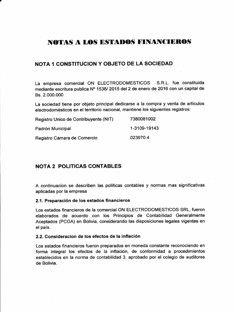 Notas A Los Estados Financieros | PDF | Depreciación | Contabilidad
