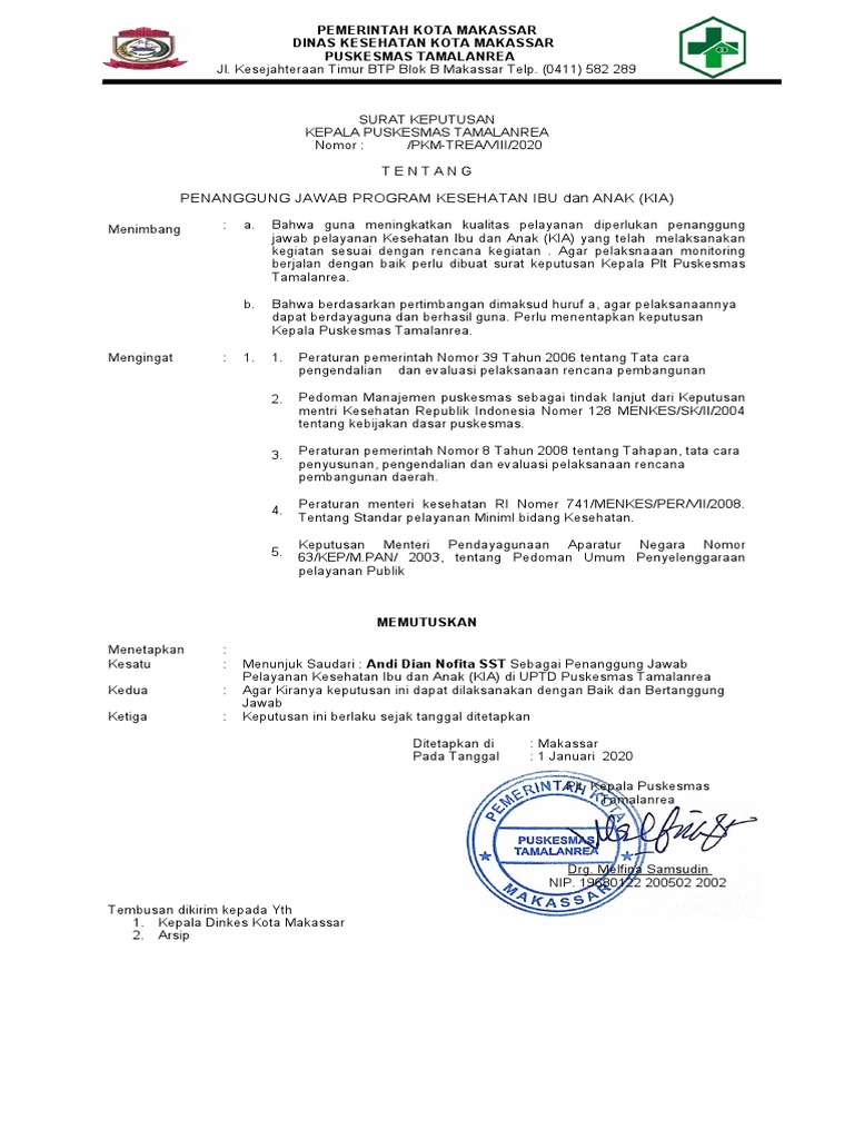 SK Penanggung Jawab KIA (KESEHATAN IBU DAN ANAK | PDF