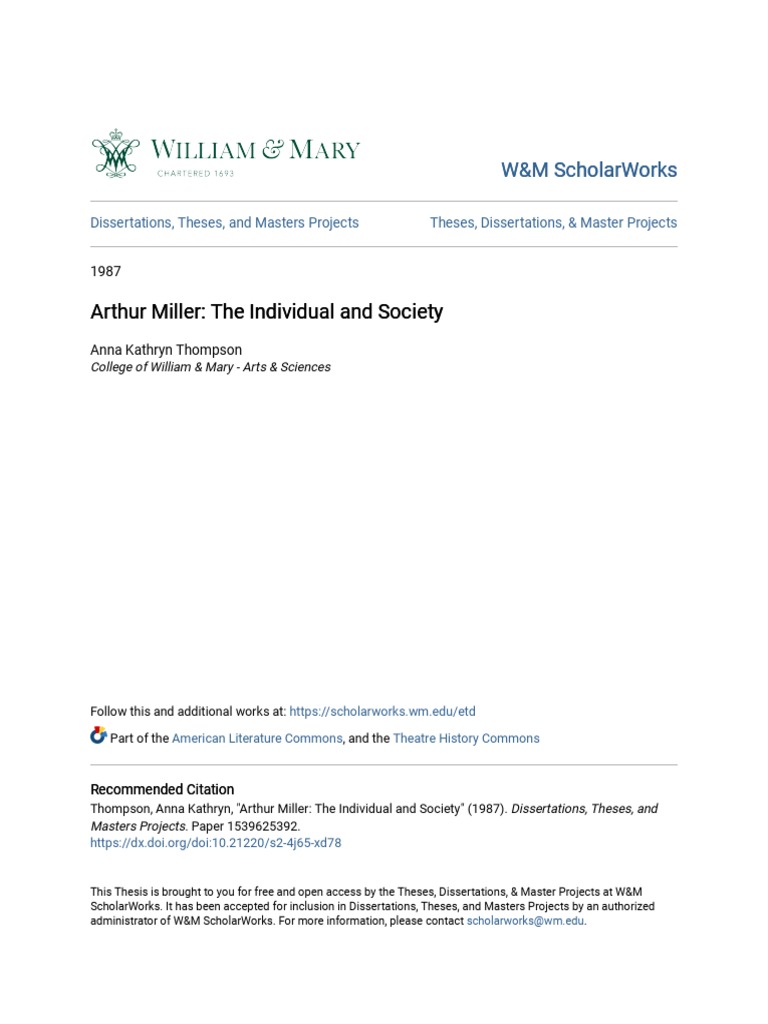 Arthur Miller: Individual and Society | PDF | Thesis
