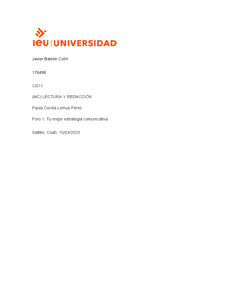 IEU JAVIER BALEON COLIN MC LECTURA Y REDACCION Marzo Lectura | PDF