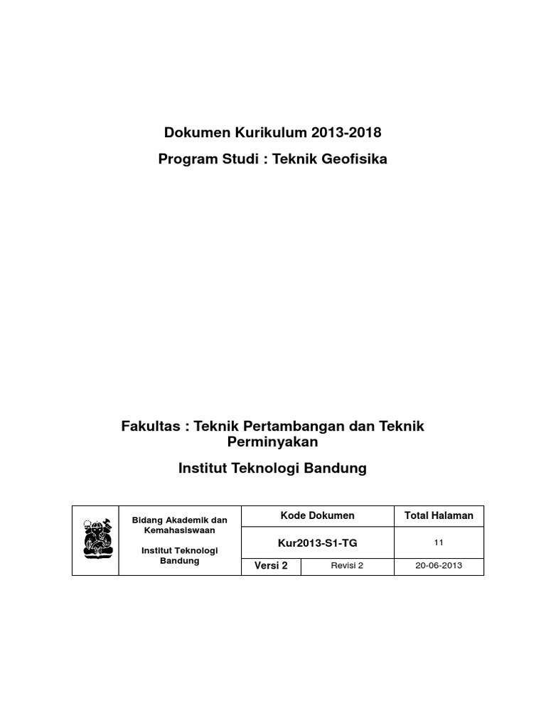 Kurikulum Teknik Geofisika ITB 2013-2018 | PDF