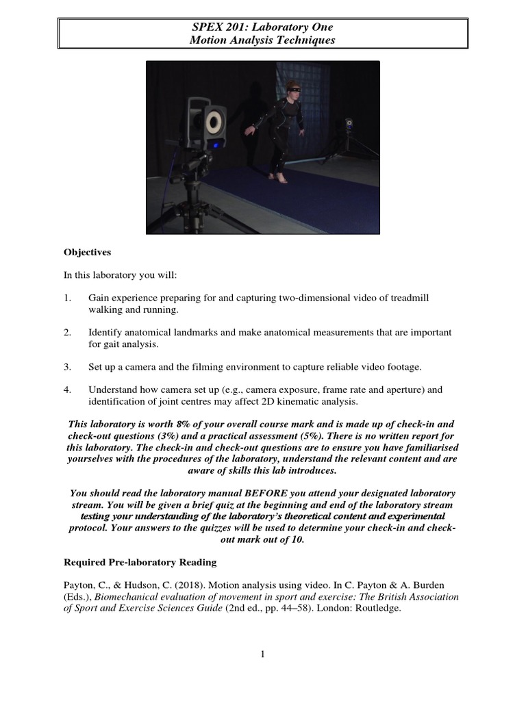 SPEX 201 Lab 1 - Motion Analysis Techniques - STUDENT - 2023 | PDF | Camera | Laboratories