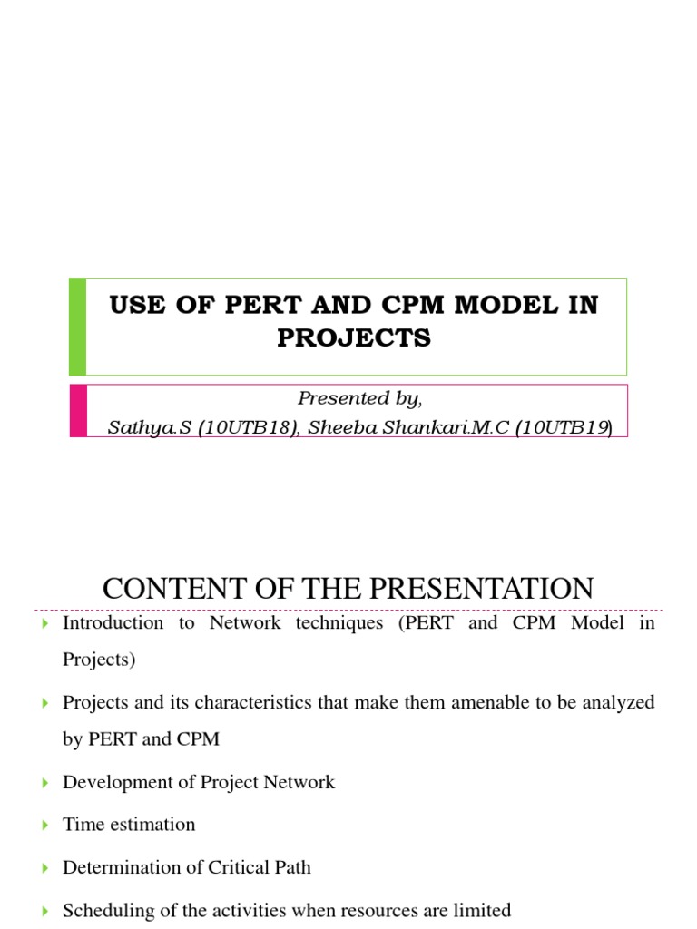 Use of Pert and CPM Model in Projects | Download Free PDF | Standard ...