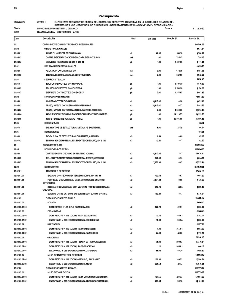 Presupuesto de Obra | PDF | Ingeniero civil | Ingeniería estructural