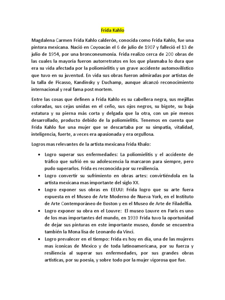 Frida Kahlo: Vida y Logros Artísticos | PDF | Arte