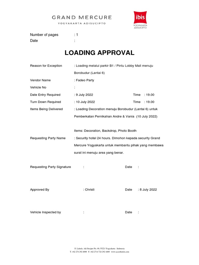Loading Permit Letter Pemberkatan Pernikahan Andre & Vania On 10 July ...