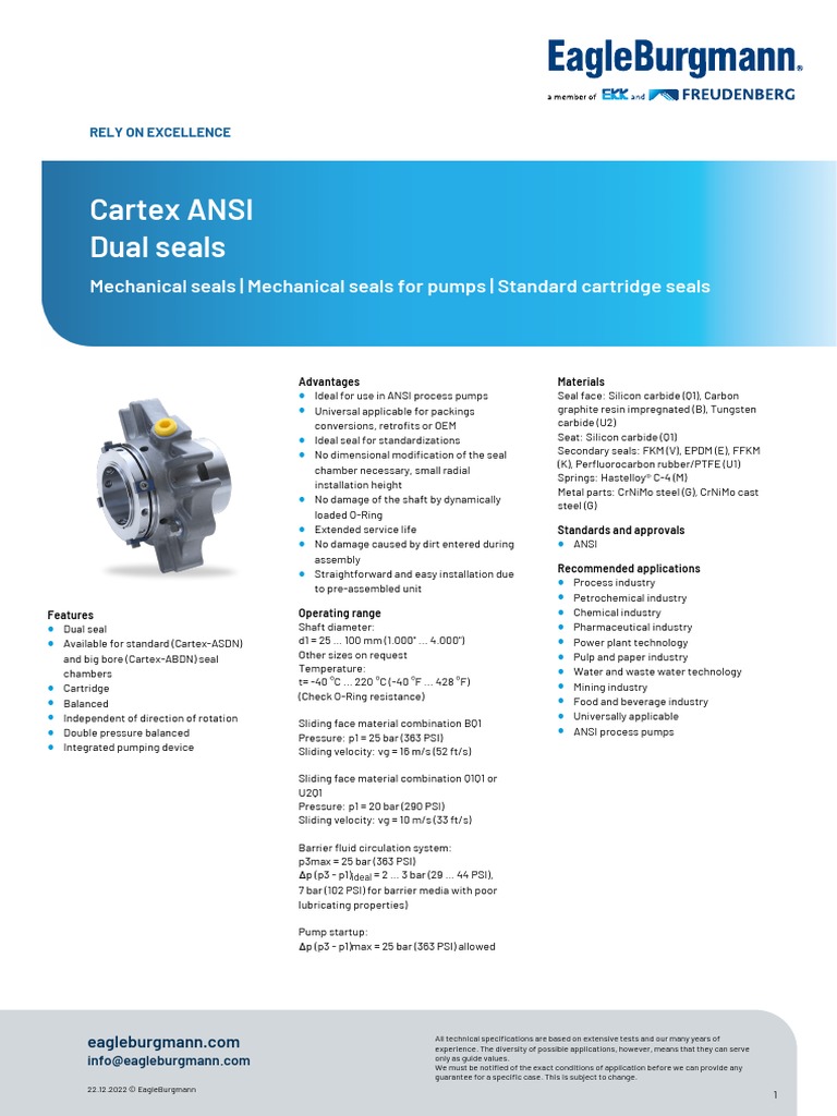 EagleBurgmann - Cartex ANSI Dual Seals - EN | PDF | Pump | Screw