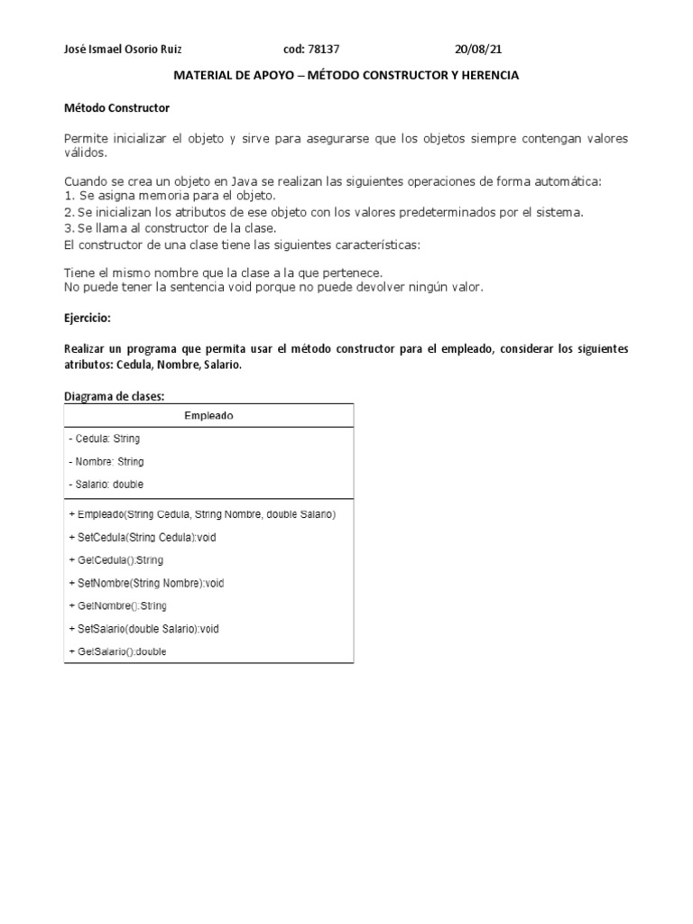 MÉTODO CONSTRUCTOR Y HERENCIA Java | PDF | Herencia (Programación ... MÉTODO CONSTRUCTOR Y HERENCIA Java | PDF | Herencia (Programación ...