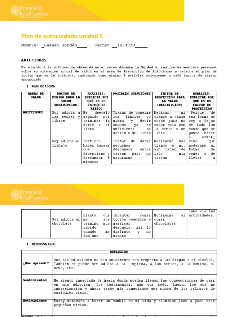 Plan de Autocuidado: Adicciones y Soluciones | PDF
