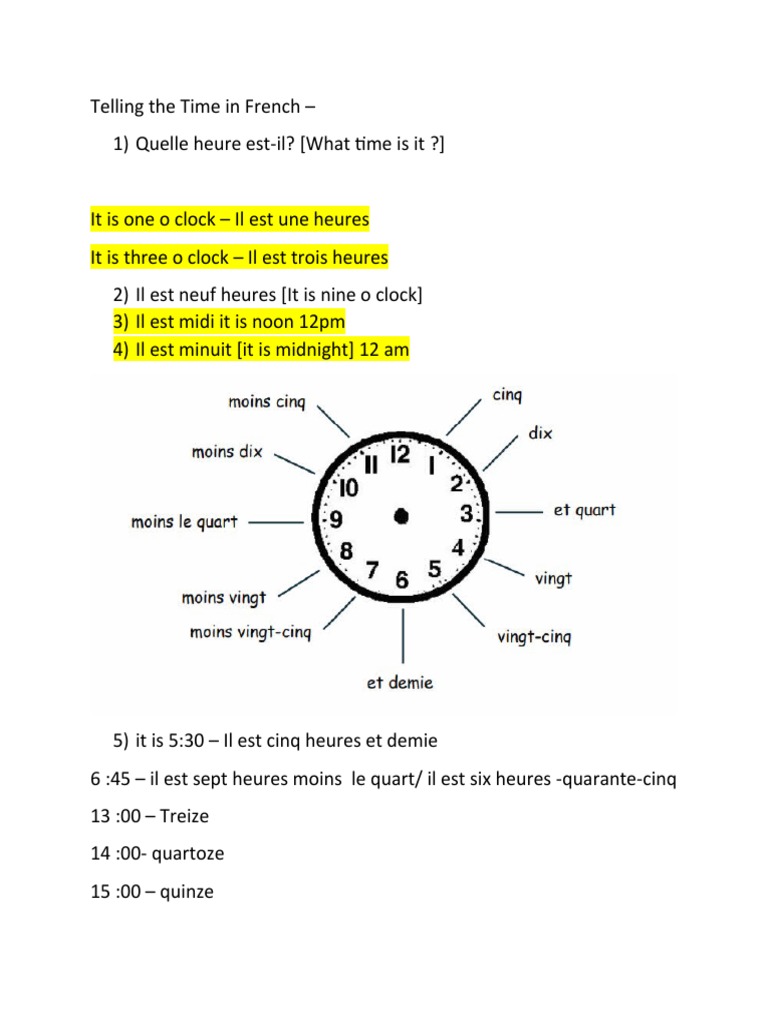 Telling The Time in French | PDF | Career & Growth | Foreign Language ...