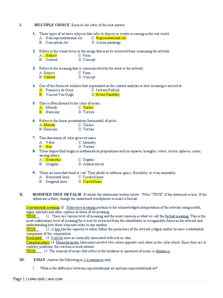 Art Theory Quiz and Answers | PDF | Composition (Visual Arts)