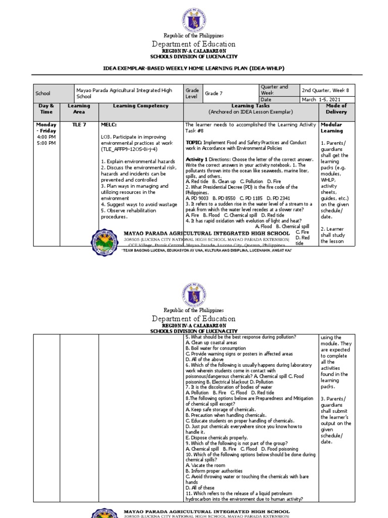 WHLP Week 8-1 Food Processing | PDF | Hazards | Emergency Management