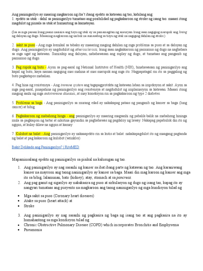 SIGARILYO Sa KALUSUGAN | PDF