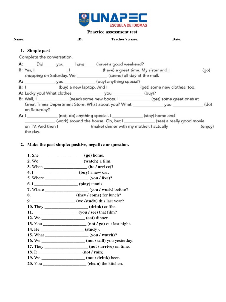 Practice Test Units 7&8 - Interchange 1 | PDF