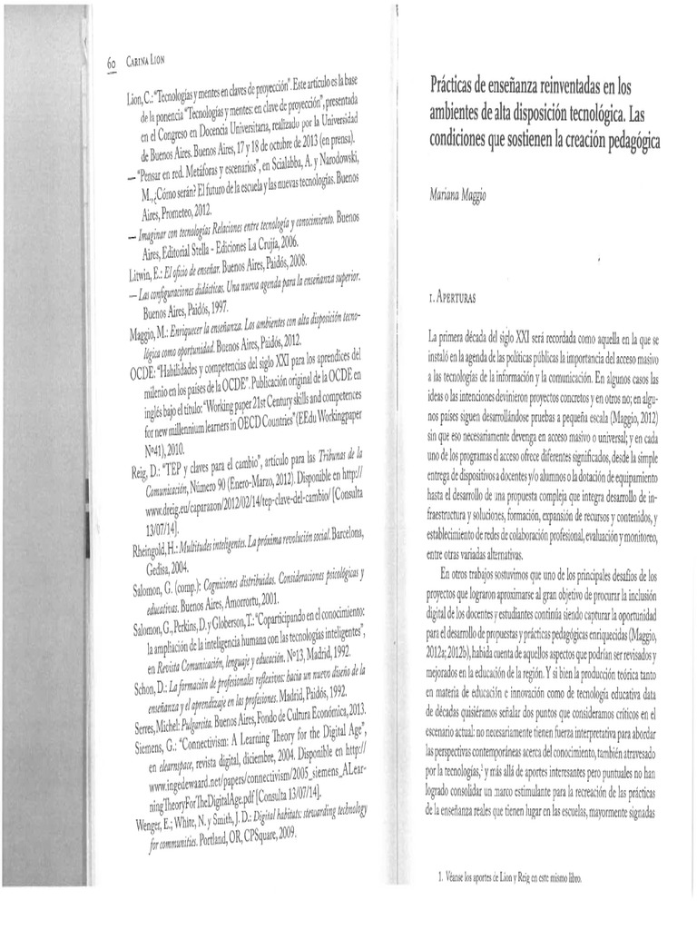 Maggio, M (2017) “Prácticas de la Enseñanza Reinventadas en los ...