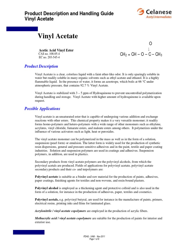 Product Description and Handling Guide-Vinyl Acetate | PDF | Acetic ...