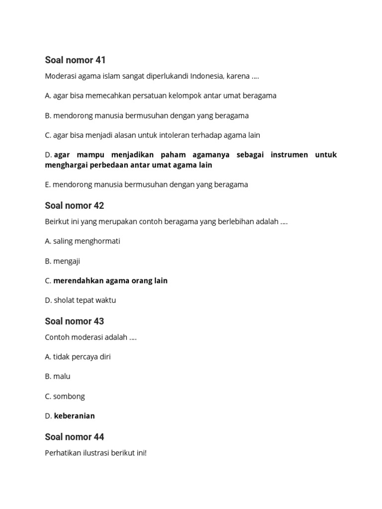 Contoh Soal Moderasi Beragama Part 5 | PDF | Agama & Spiritualitas