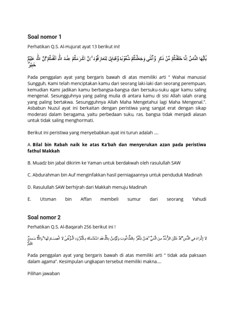 Contoh Soal Moderasi Beragama Part 1 | PDF