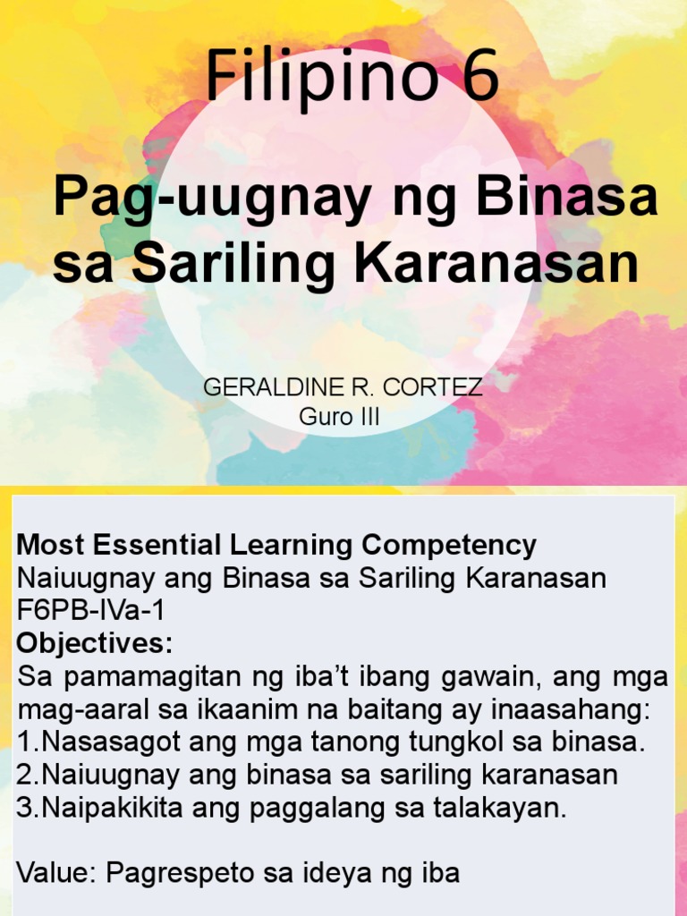 Filipino 6: Pag-Uugnay NG Binasa Sa Sariling Karanasan | PDF