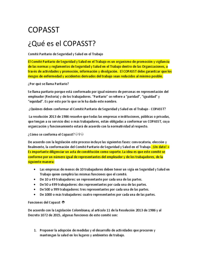 Guía sobre COPASST y Comités Laborales | PDF | Seguridad y salud ...