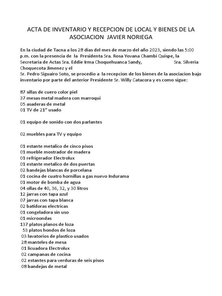 Acta de Inventario y Recepcion de Local y Bienes D | PDF