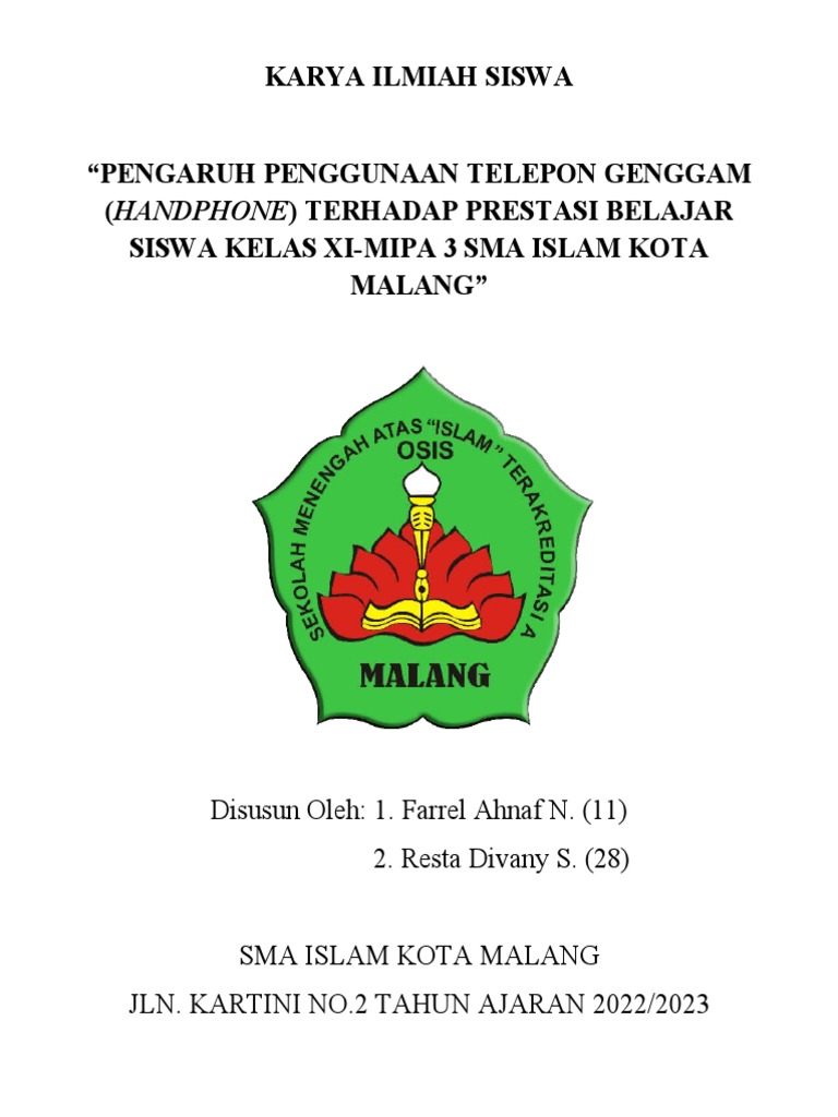 Karya Ilmiah Siswa "Pengaruh Penggunaan Telepon Genggam (Handphone ...