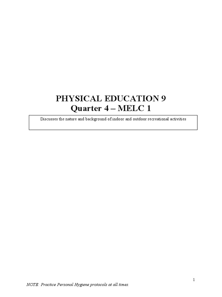 LAS PE GRADE 9 Q4 Final | PDF | Physical Fitness | Recreation