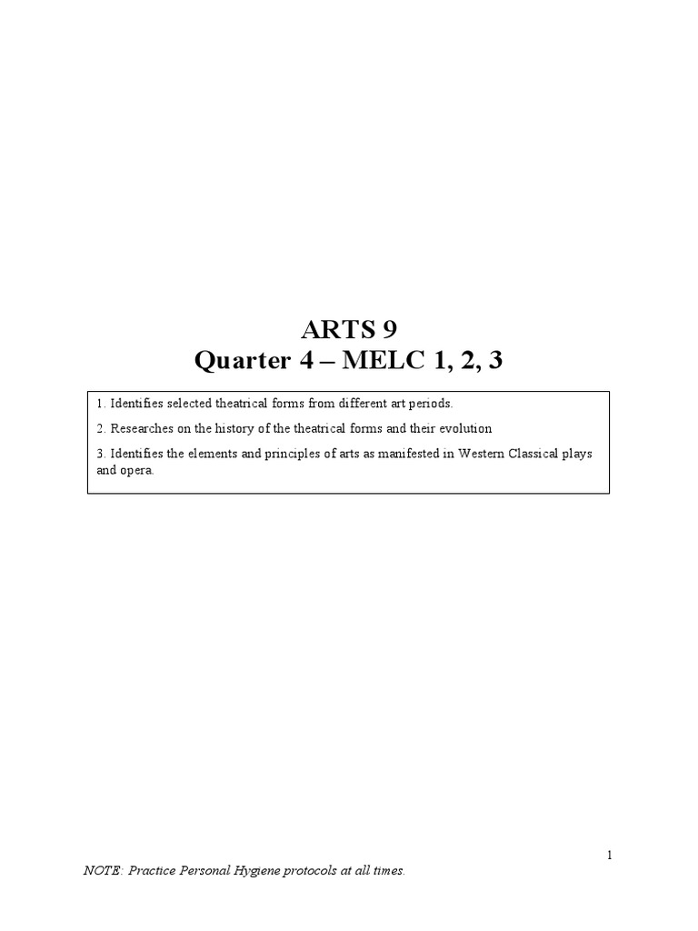 Arts 9 Quarter 4 - MELC 1, 2, 3 | PDF | Habanera (Aria) | Performing Arts