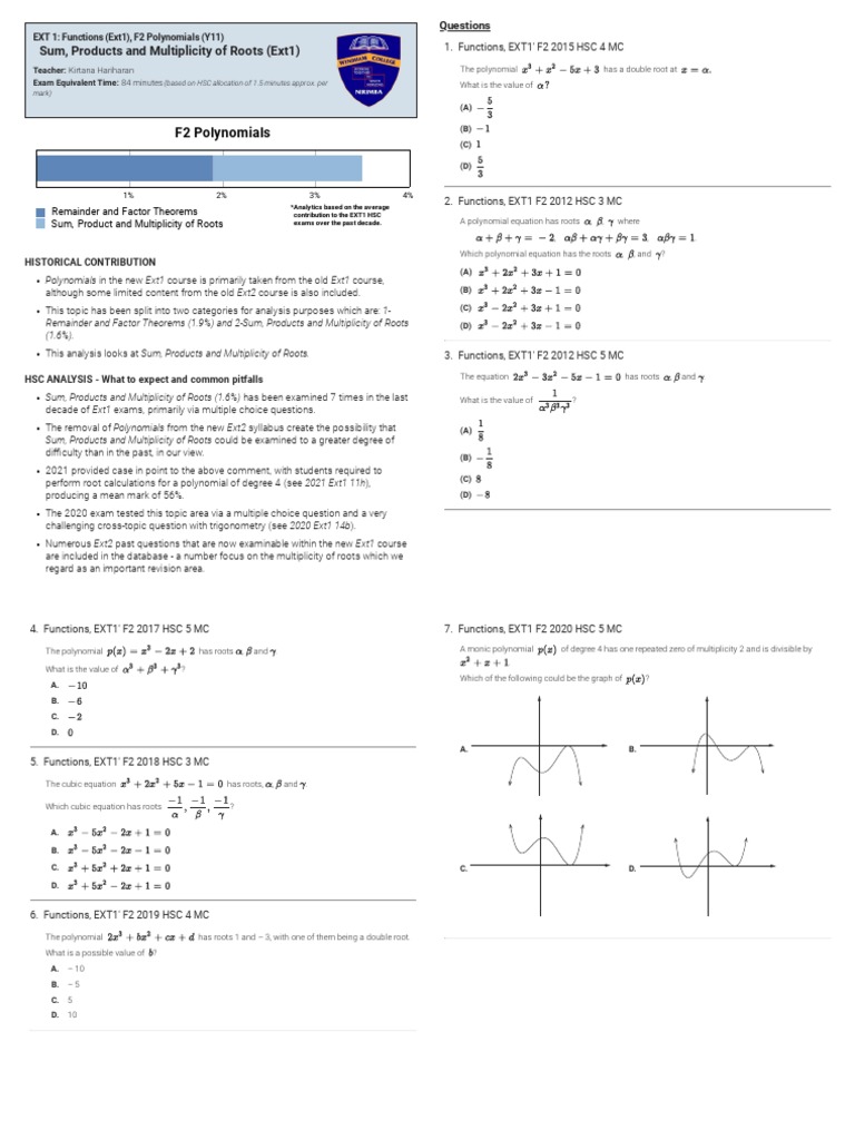 Polynomial HSC Questions | PDF