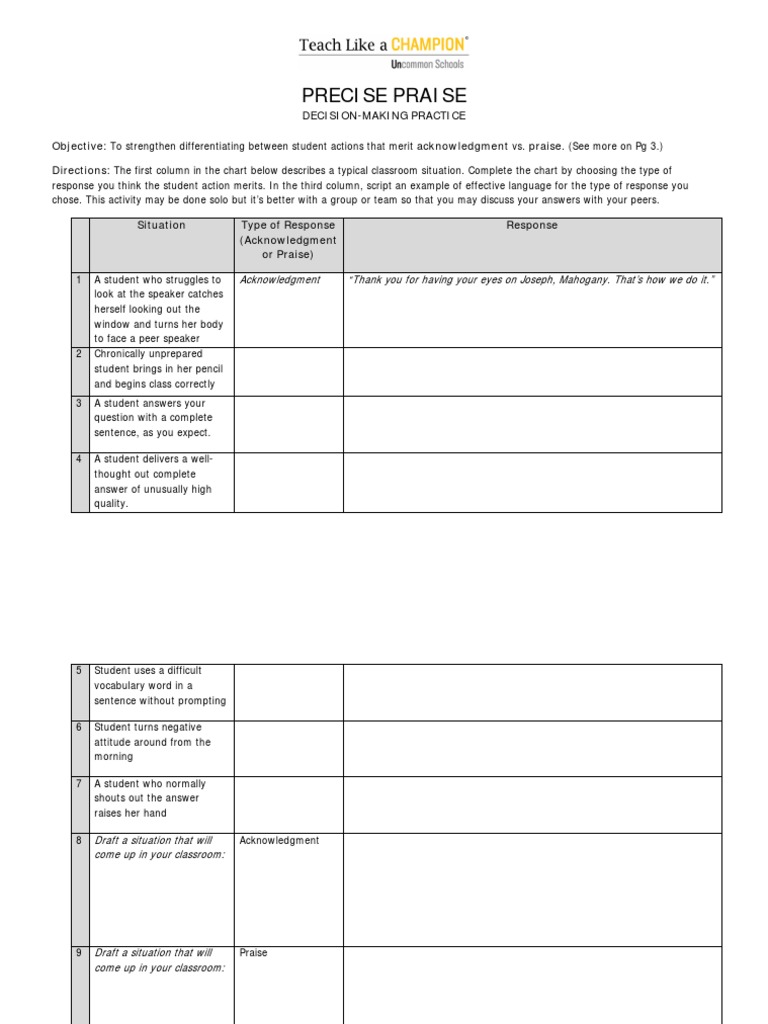 Precise Praise Decision Making Practice | PDF | Social Psychology ...